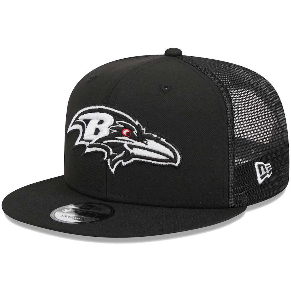 BALTIMORE RAVENS EVERGREEN TRUCKER 9FIFTY SNAPBACK HAT - BLACK/WHITE ...