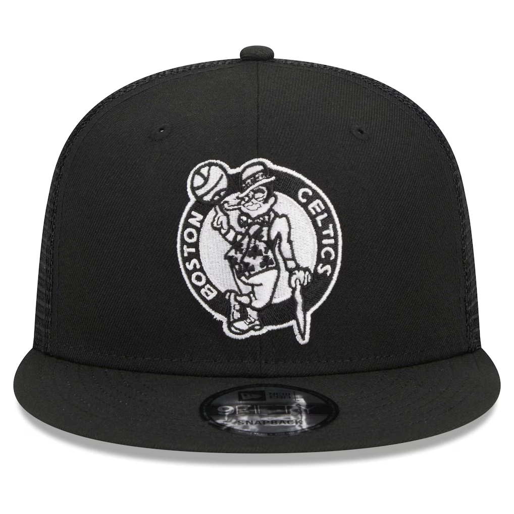 BOSTON CELTICS EVERGREEN TRUCKER 9FIFTY SNAPBACK HAT - BLACK/WHITE – JR ...