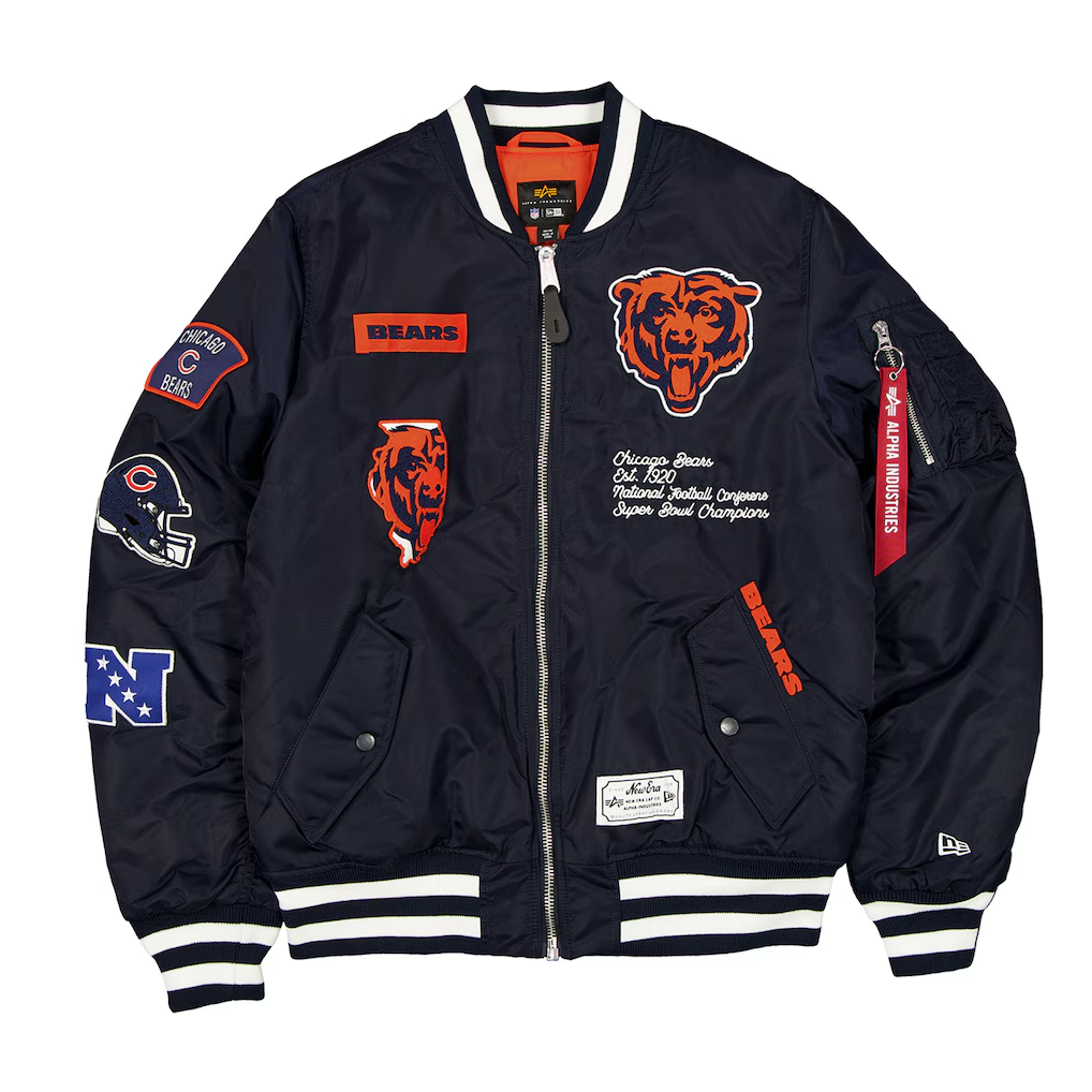 CHICAGO BEARS MEN'S NEWERA X ALPHA INDUSTRIES MA-1 BOMBER JACKET - NAV ...