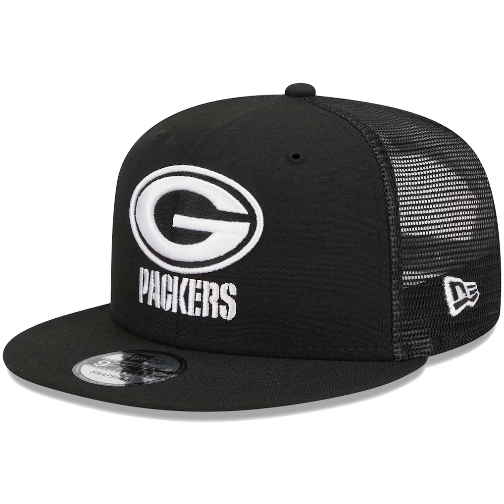 GREEN BAY PACKERS EVERGREEN TRUCKER 9FIFTY SNAPBACK HAT - BLACK/WHITE ...