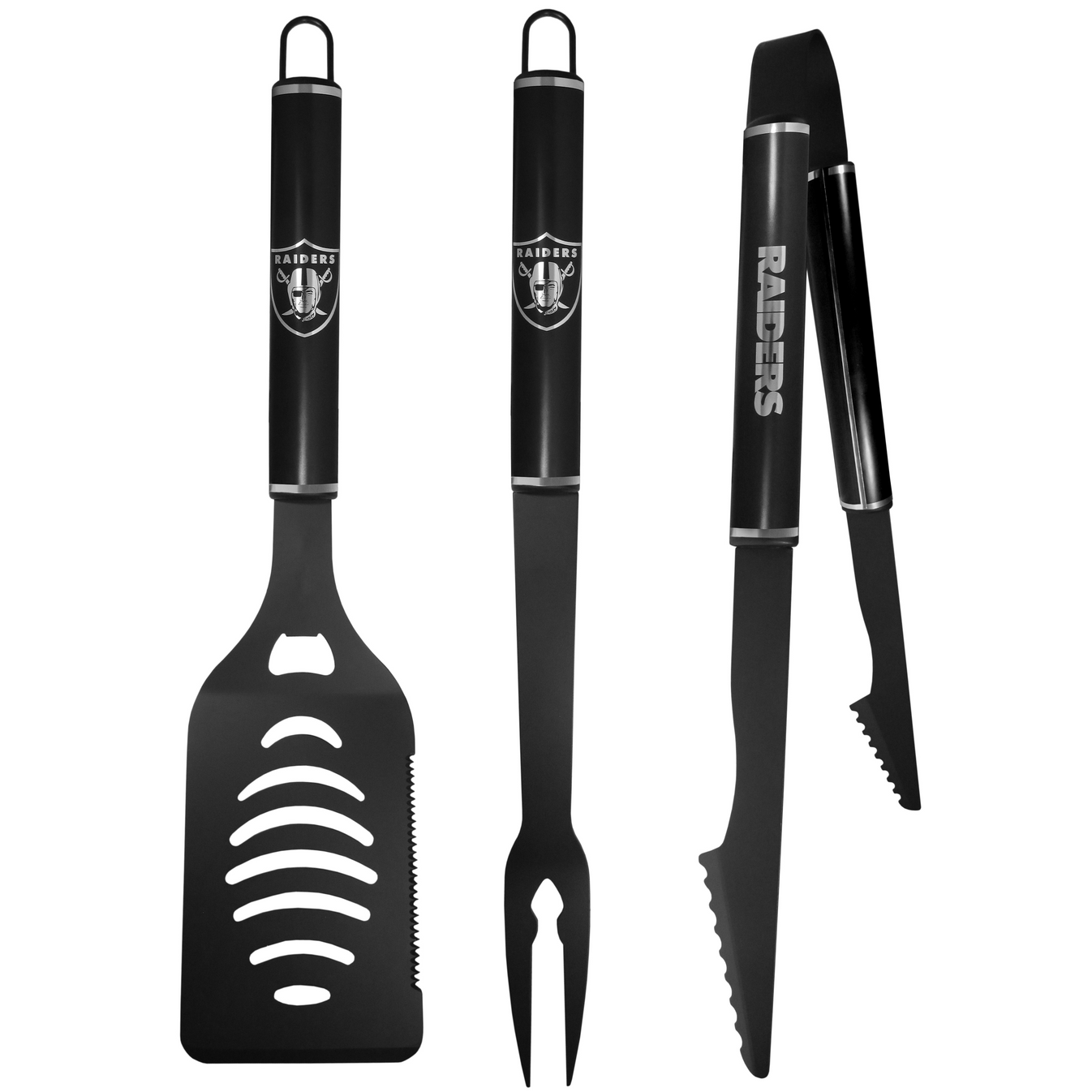 LAS VEGAS RAIDERS 3 PIECE MONOCHROMATIC BBQ SET - BLACK – JR'S SPORTS