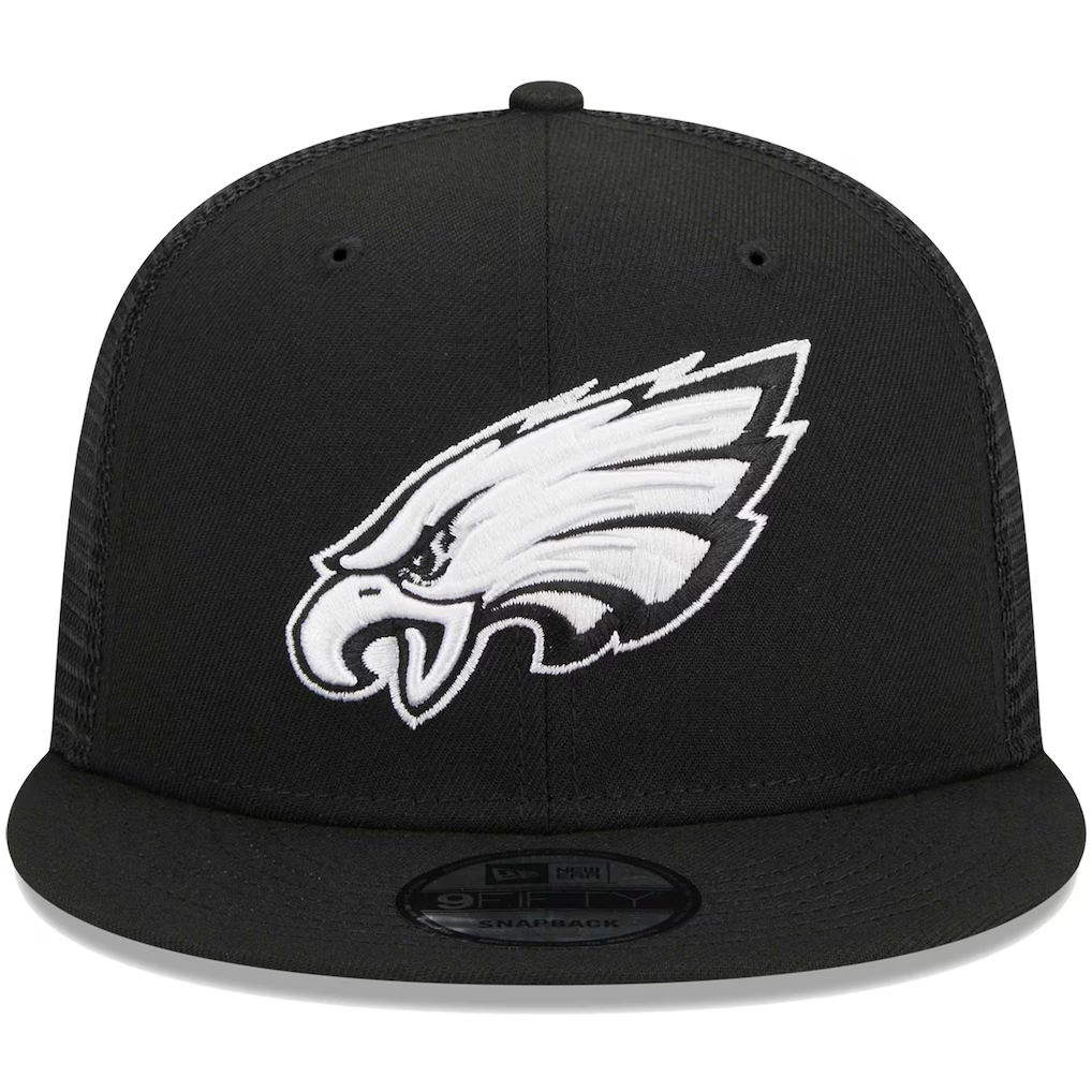 PHILADELPHIA EAGLES EVERGREEN TRUCKER 9FIFTY SNAPBACK HAT - BLACK/WHIT ...